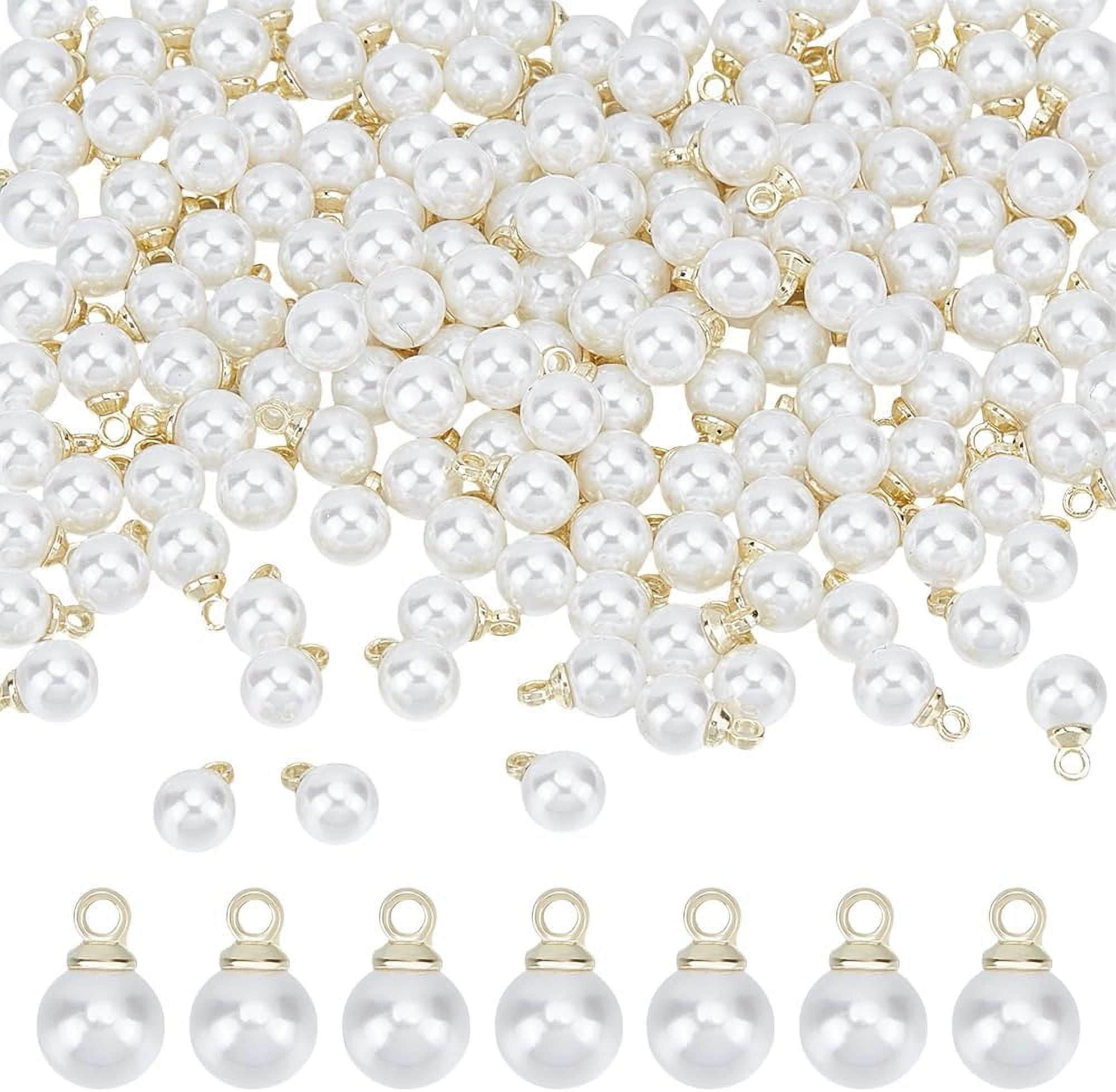 150Pcs Round Pearl Charms Bulk Pearl Beads Charms with Gold Loop White ...