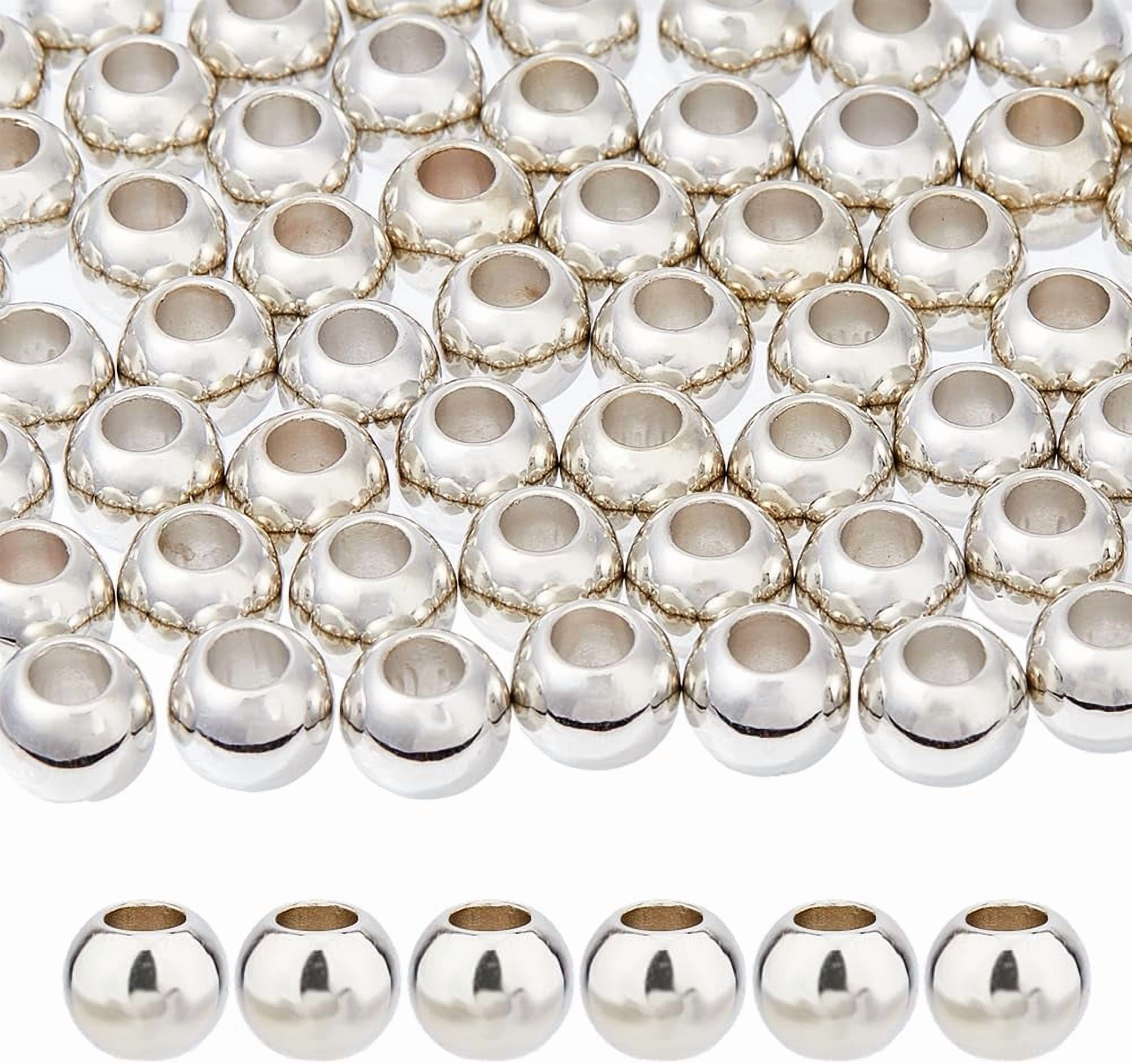 150Pcs Round Plastic Beads Platinum Large Hole Bead 11x9mm European ...