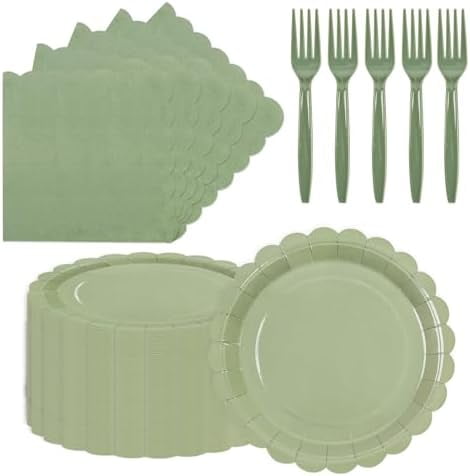 150Pcs Sage Green Paper Plates and Napkins,50 Sage Green Guest ...