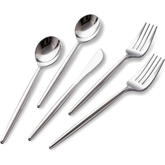 150Pcs Silver Plastic Silverware, Silver Disposable Cutlery, Heavy Duty ...