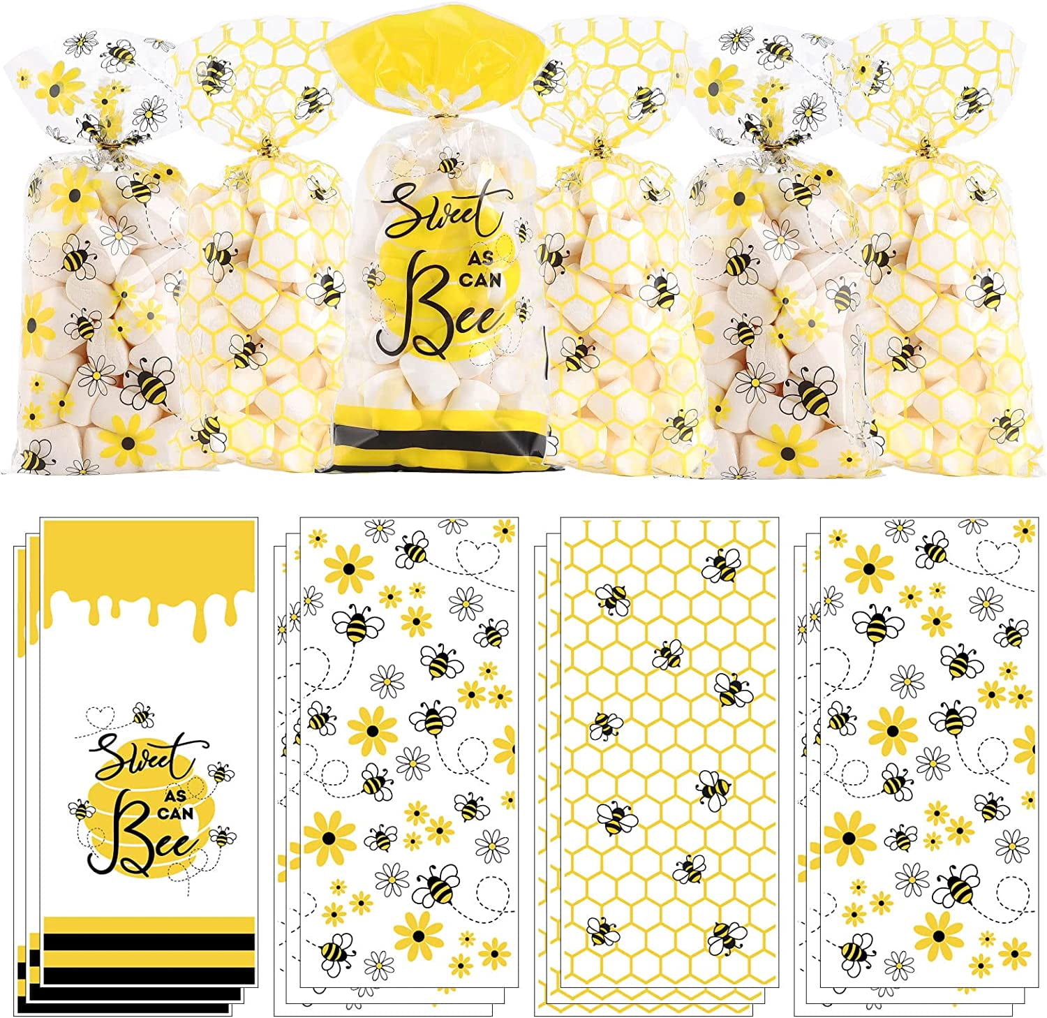 150Pcs Spring Bee Party Cello Bags 3 Design Honey Bee Cellophane Bags ...