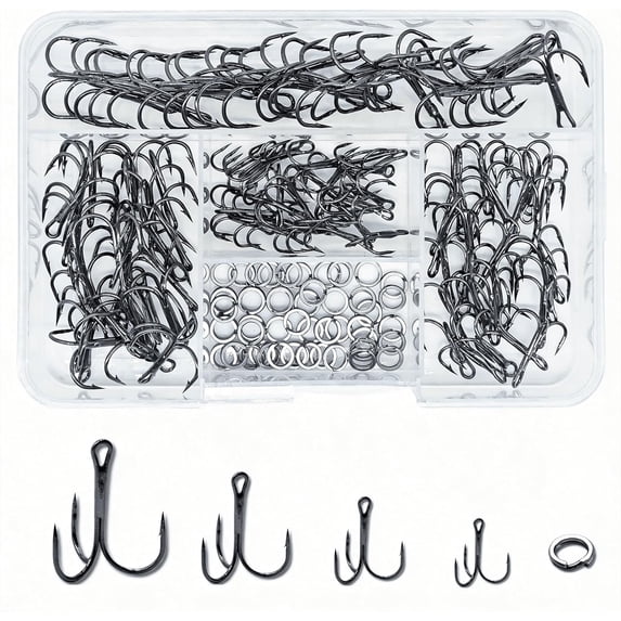 150Pcs Treble Hooks Set, High Carbon Steel Fishing Hooks Replacement ...