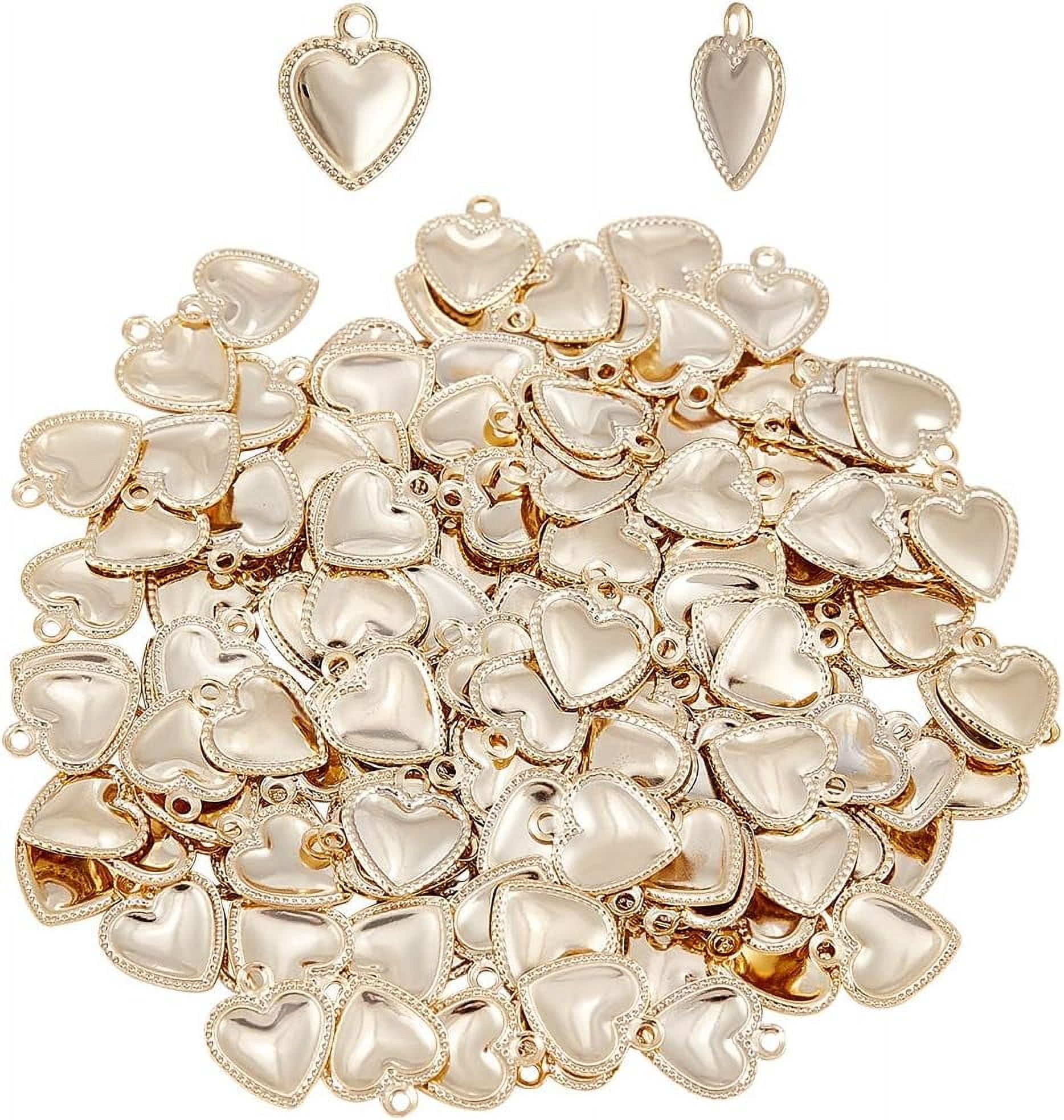 150Pcs Valentine Heart Charms 10mm Gold Heart Pendants Stainless Steel ...