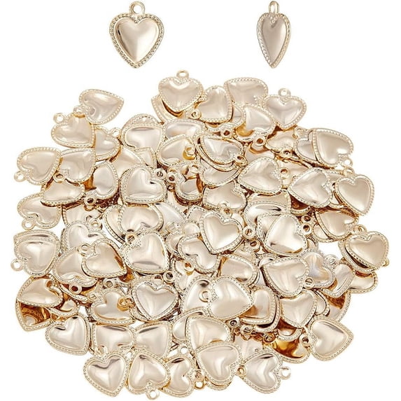 150Pcs Valentine Heart Charms 10mm Gold Heart Pendants Stainless Steel ...