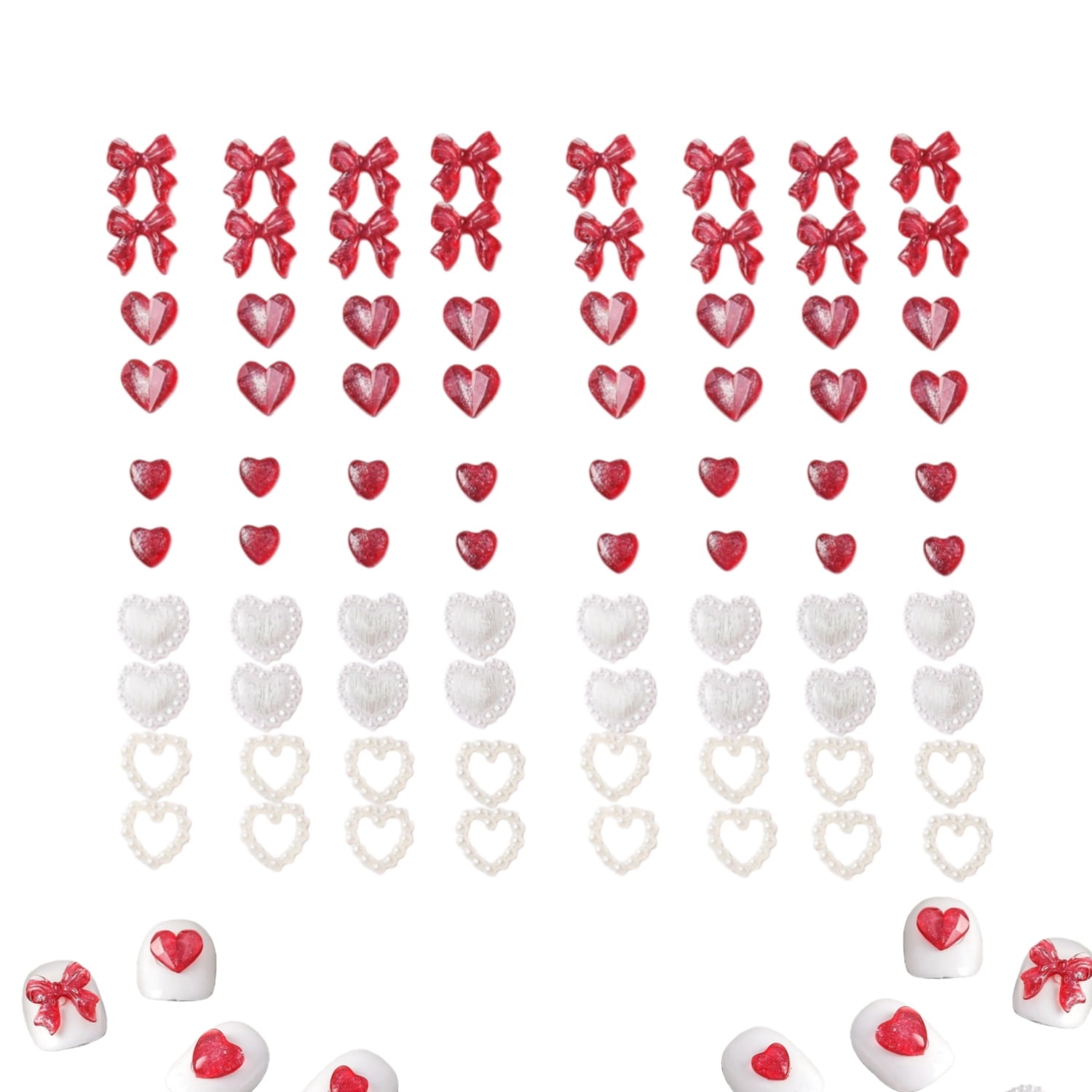 150Pcs Valentine Nail Accessories Red Glitter Bow Shiny Cute Bowknot ...