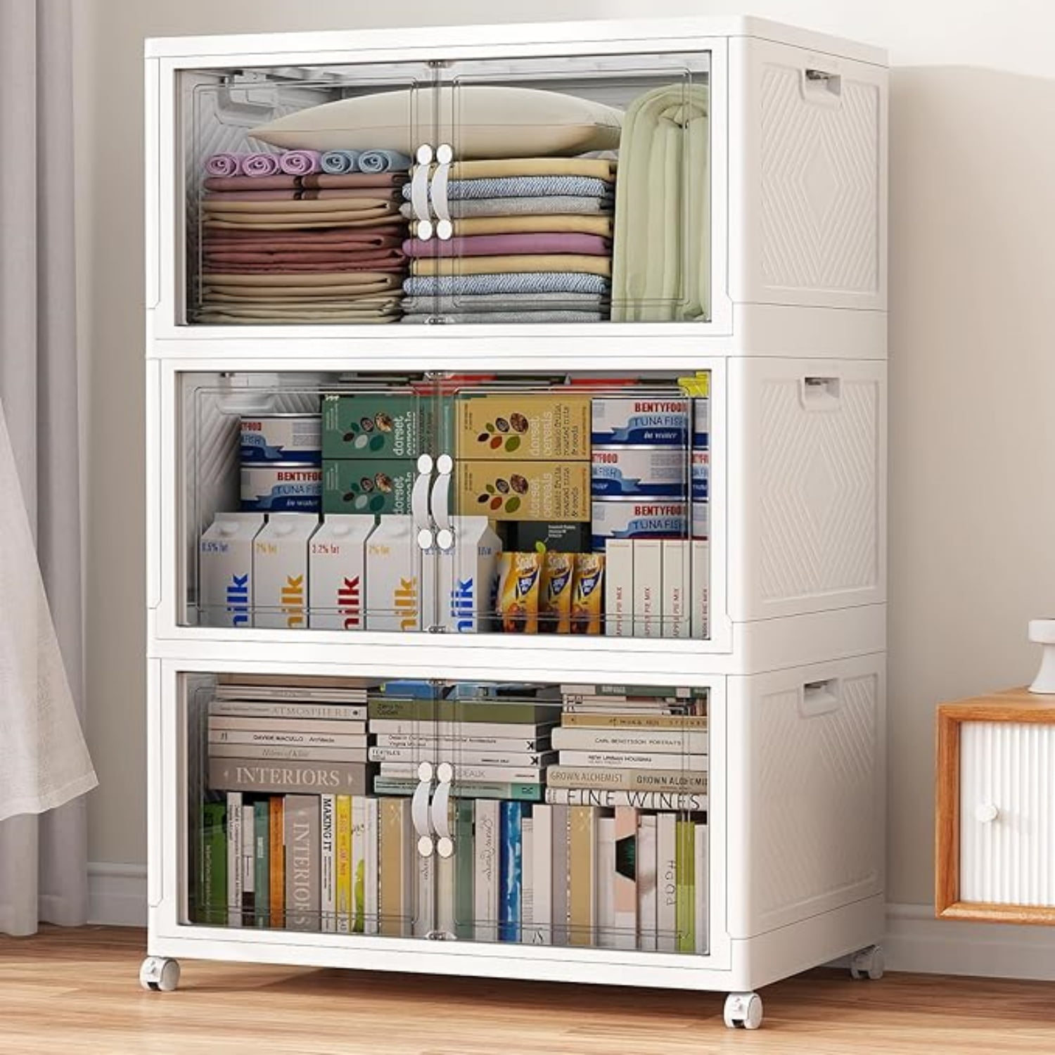 150QT Stackable Storage Bins with Lid, Plastic Storage Box, Collapsible ...