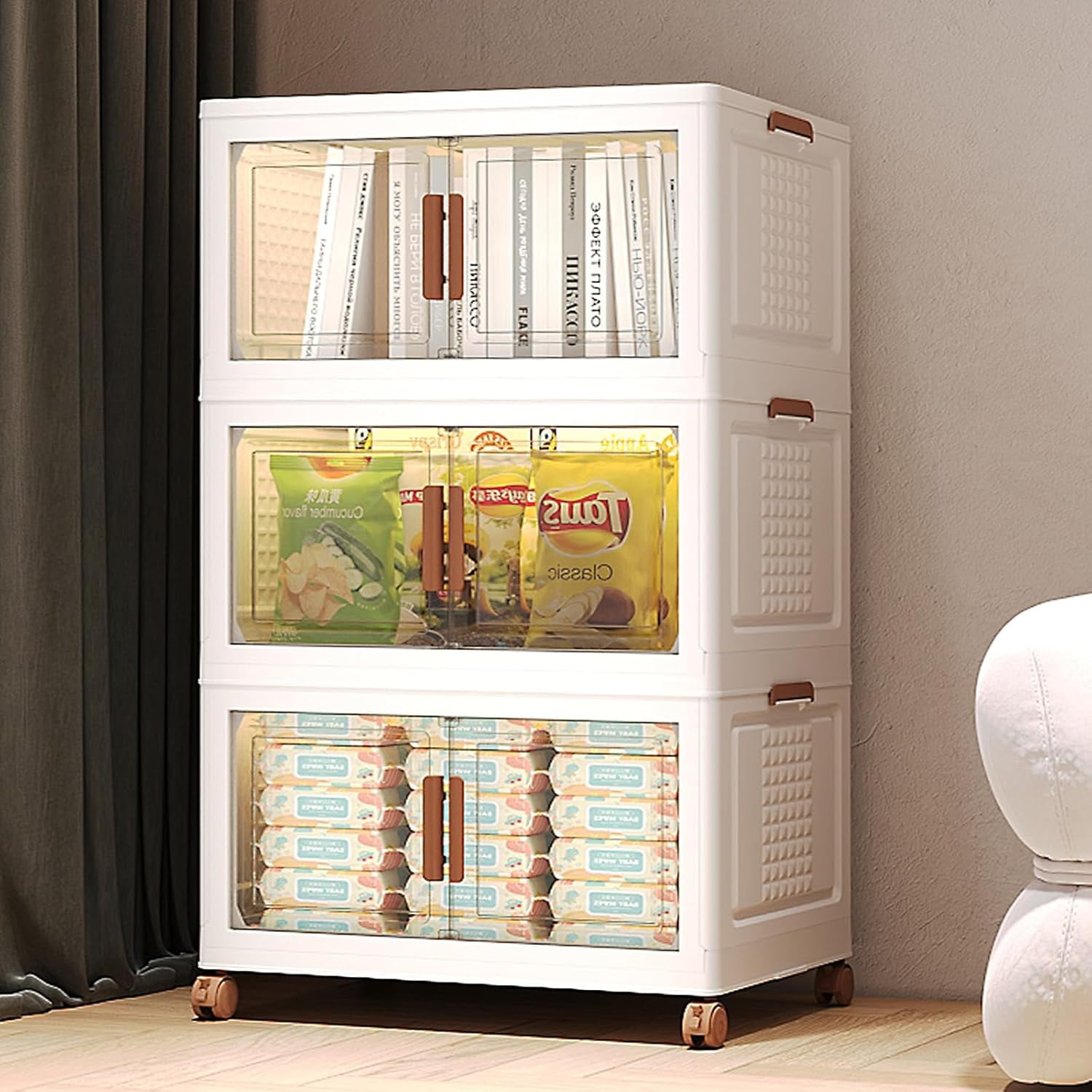 150Qt Stackable Storage Bins with Lids and Divider, 3Pack Collapsible ...