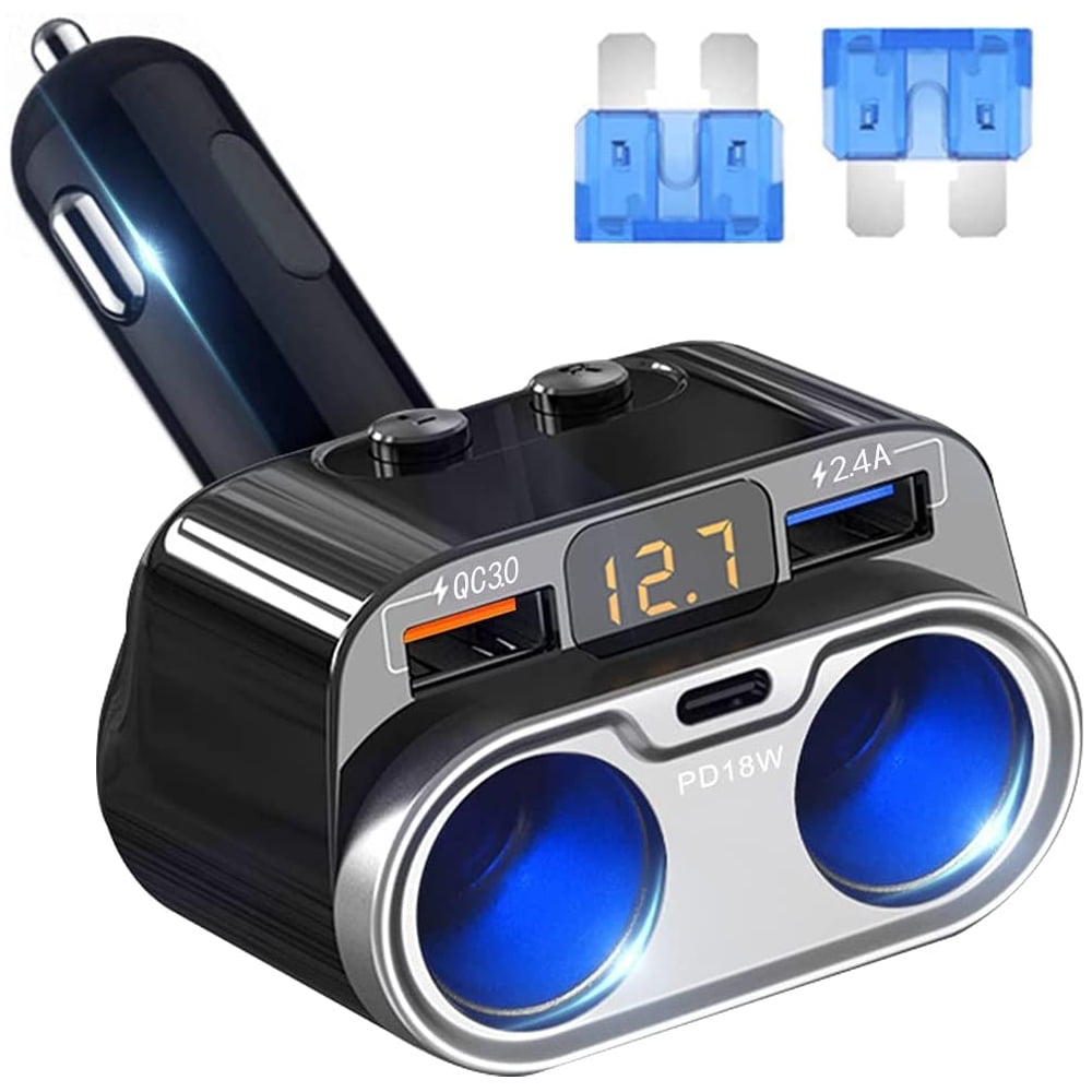 IDOLCO 150W 2 Socket Car Lighter Adapter, QC3.0&PD USB Charger 12V/24V ...