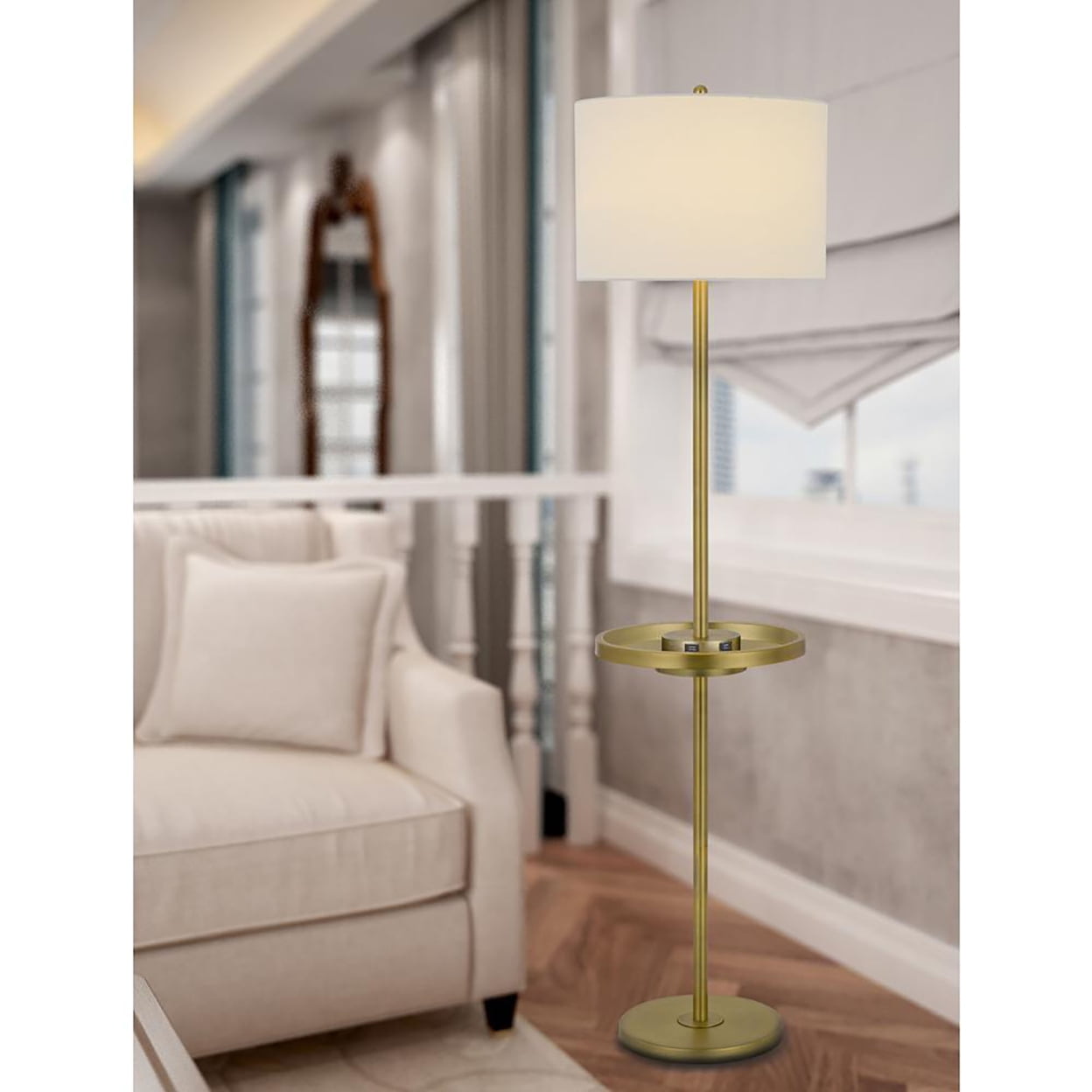 150W 3 Way Crofton Metal Floor Lamp With Centered Metal Tray Table With ...