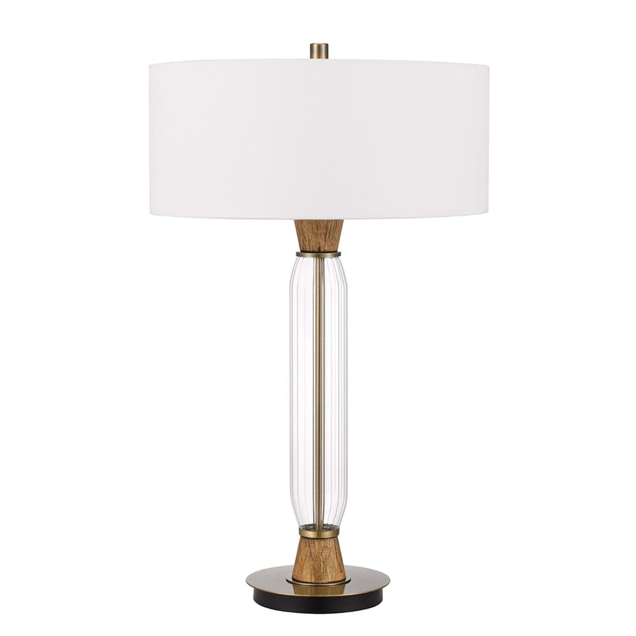 150W 3 Way Towson Glass With Wood Accent Table Lamp With Hardback Drum ...