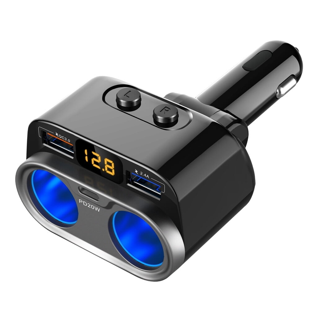 150W Car Chargers PD+QC3.0 Quick Charge Adapter 2-Socket Power Splitter ...