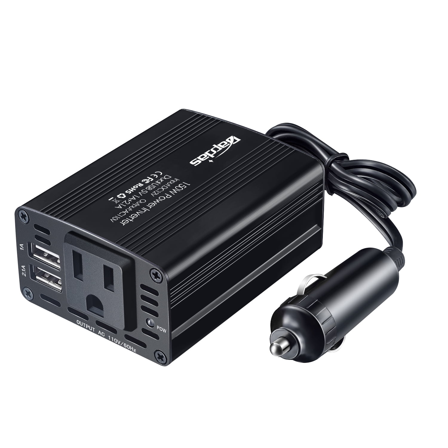 Bapdas 150W Car Power Inverter, DC 12V to 110V AC Converter, Dual USB ...
