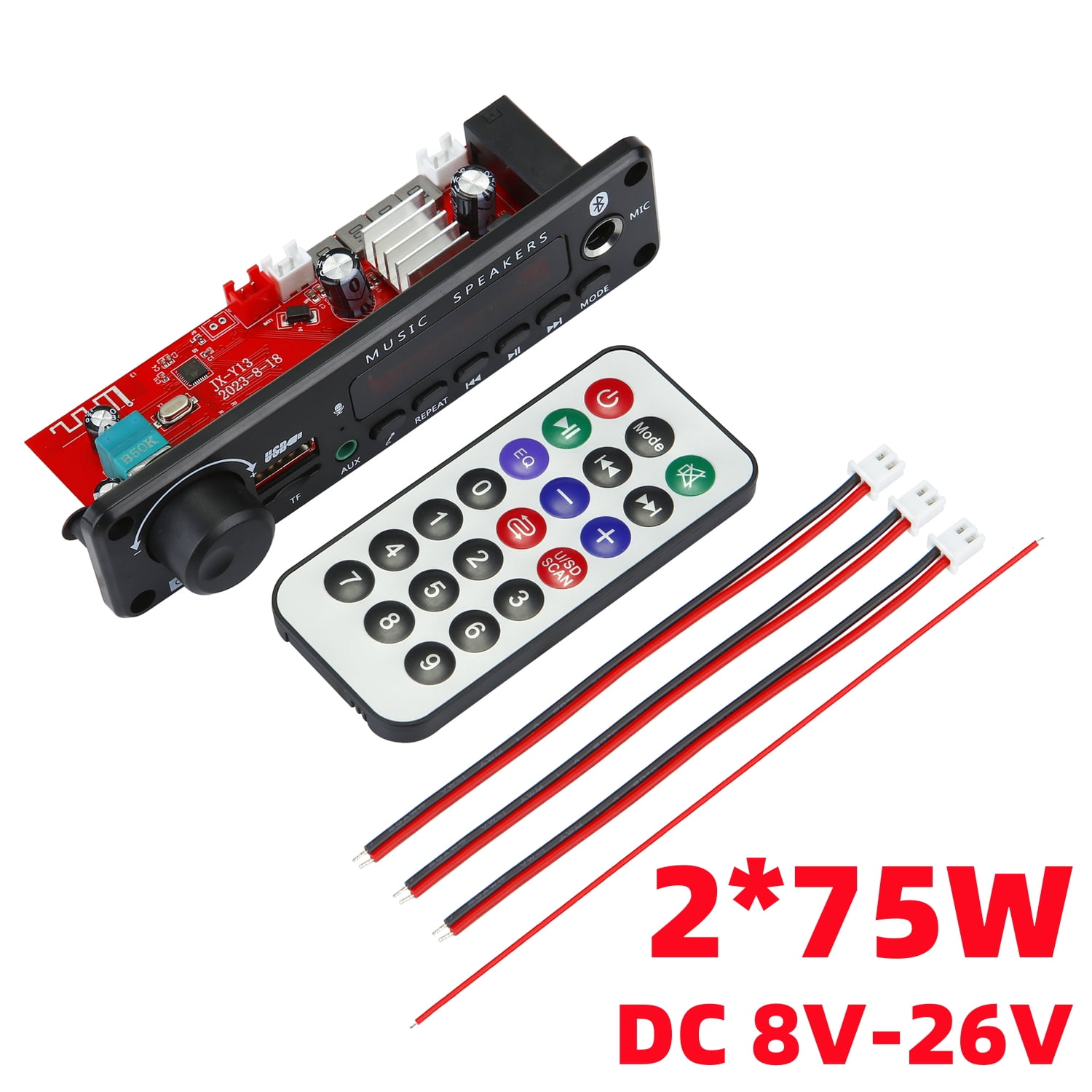 150W DIY Amplifier Bluetooth Decoder Board 12V 6.5mm Microphone FM ...