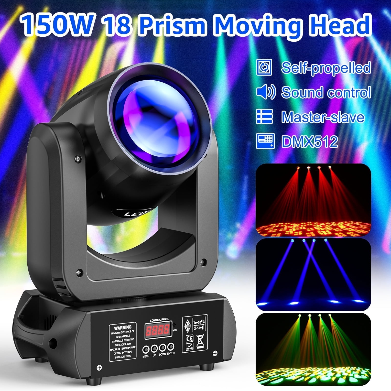 150W LED Beam Moving Head Lights 18Prism Gobo DMX Stage Lights for ...