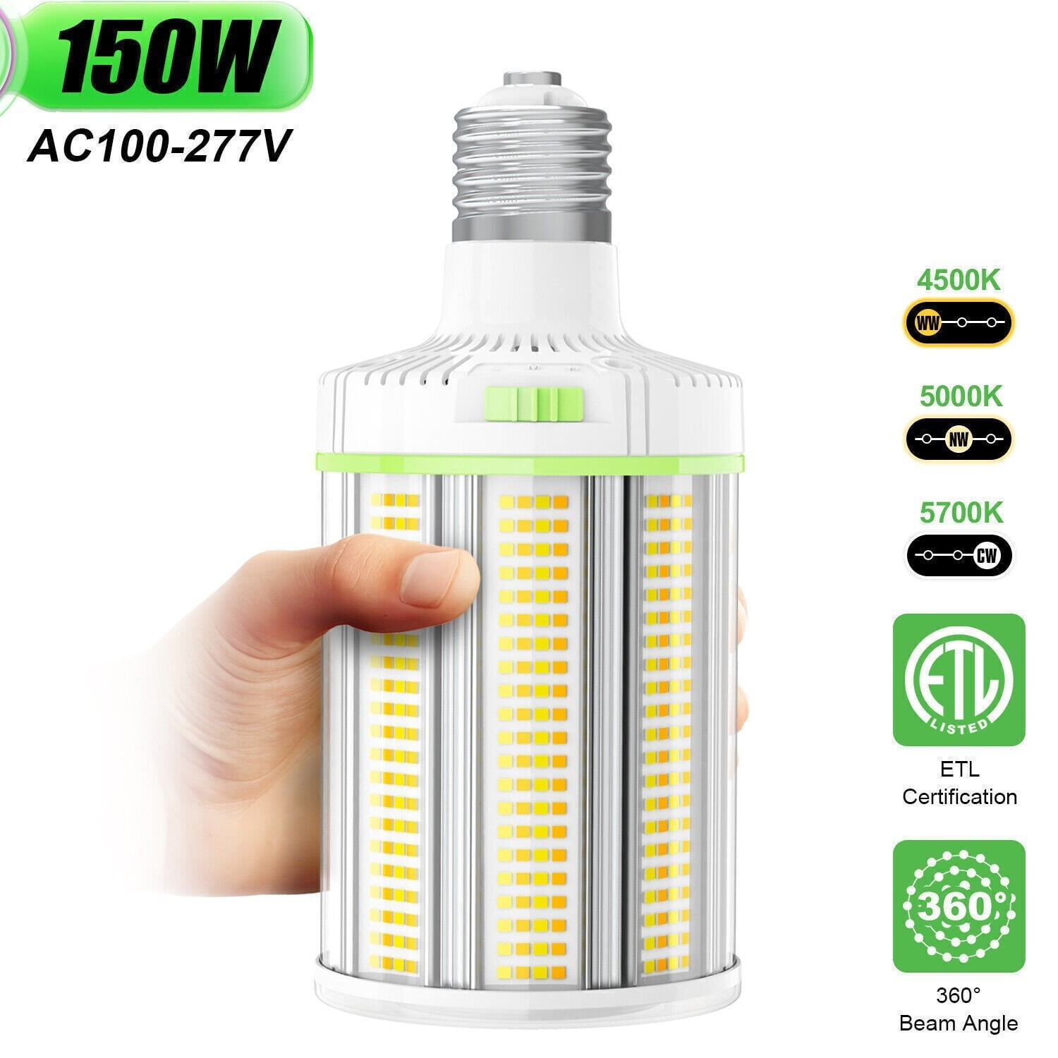 150W LED Corn Light Bulb E39 Base, Warehouse High Bay Lighting 4500K ...