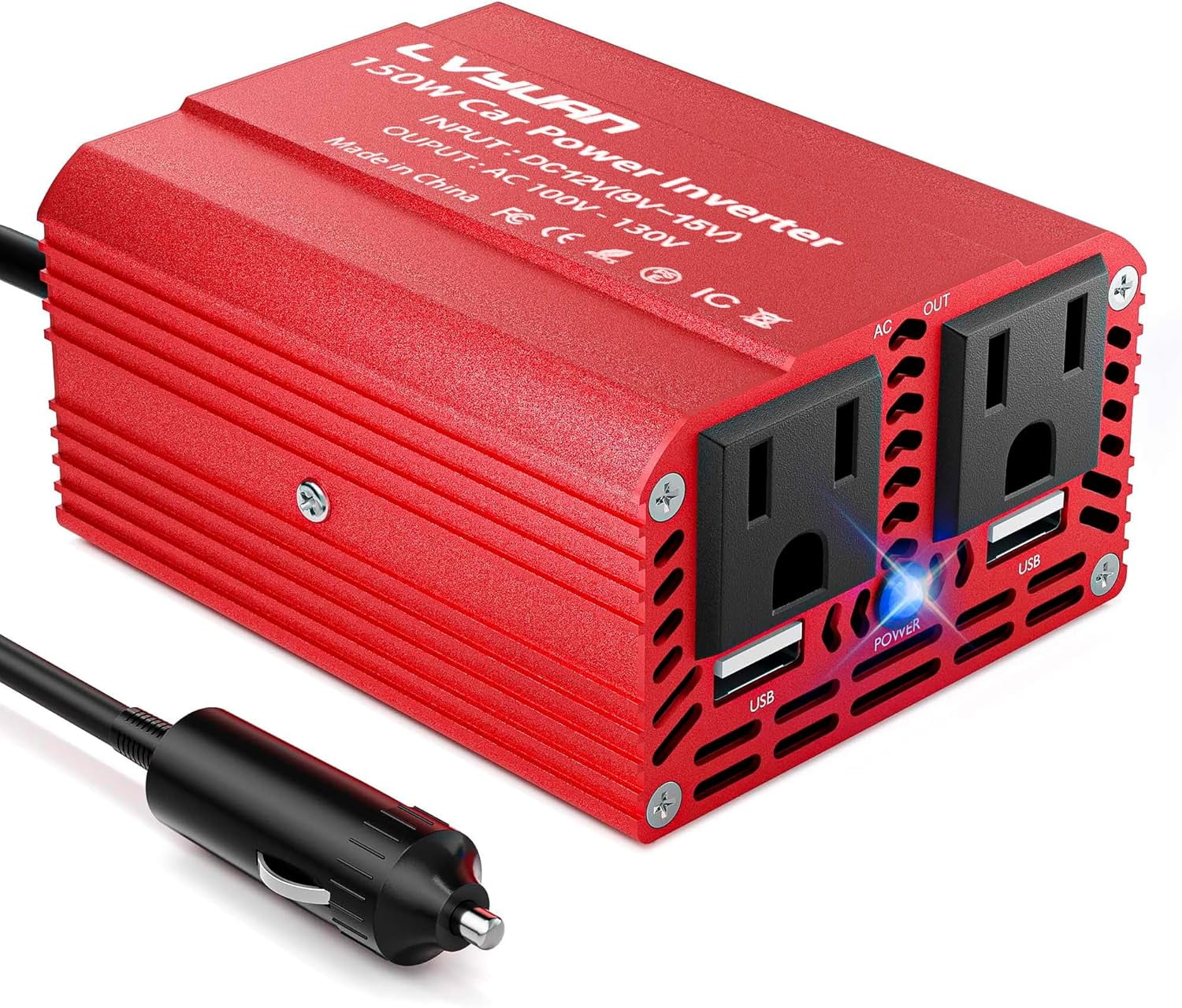 150W Power Inverter, Inverter 12V DC to 110V AC Car Plug in Adapter ...