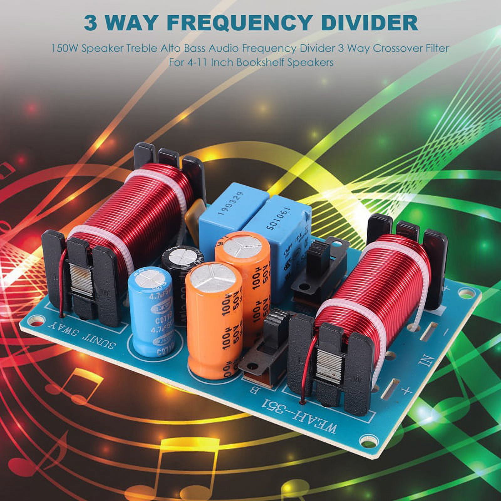 150W Speaker Bass Audio Frequency Divider 3 Way Crossover Filter for 4 ...
