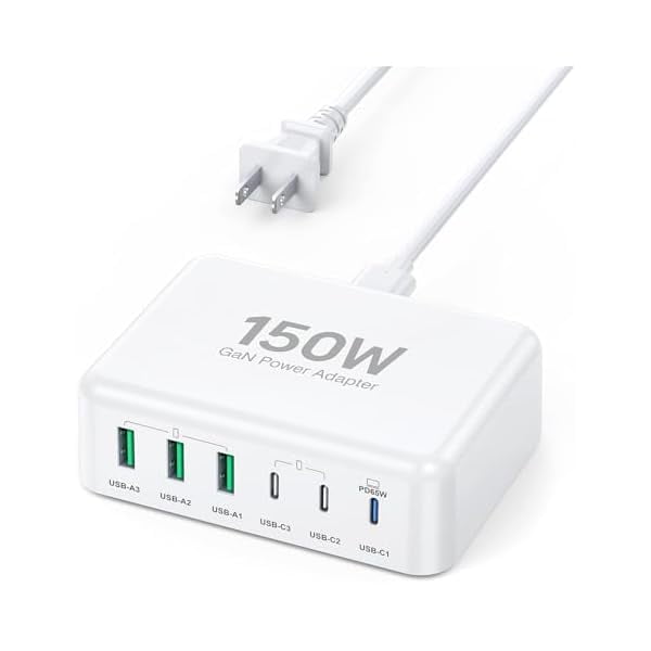 150W USB C Mac Book Pro Charger,6 Port Type C Charging Station PD Hub ...