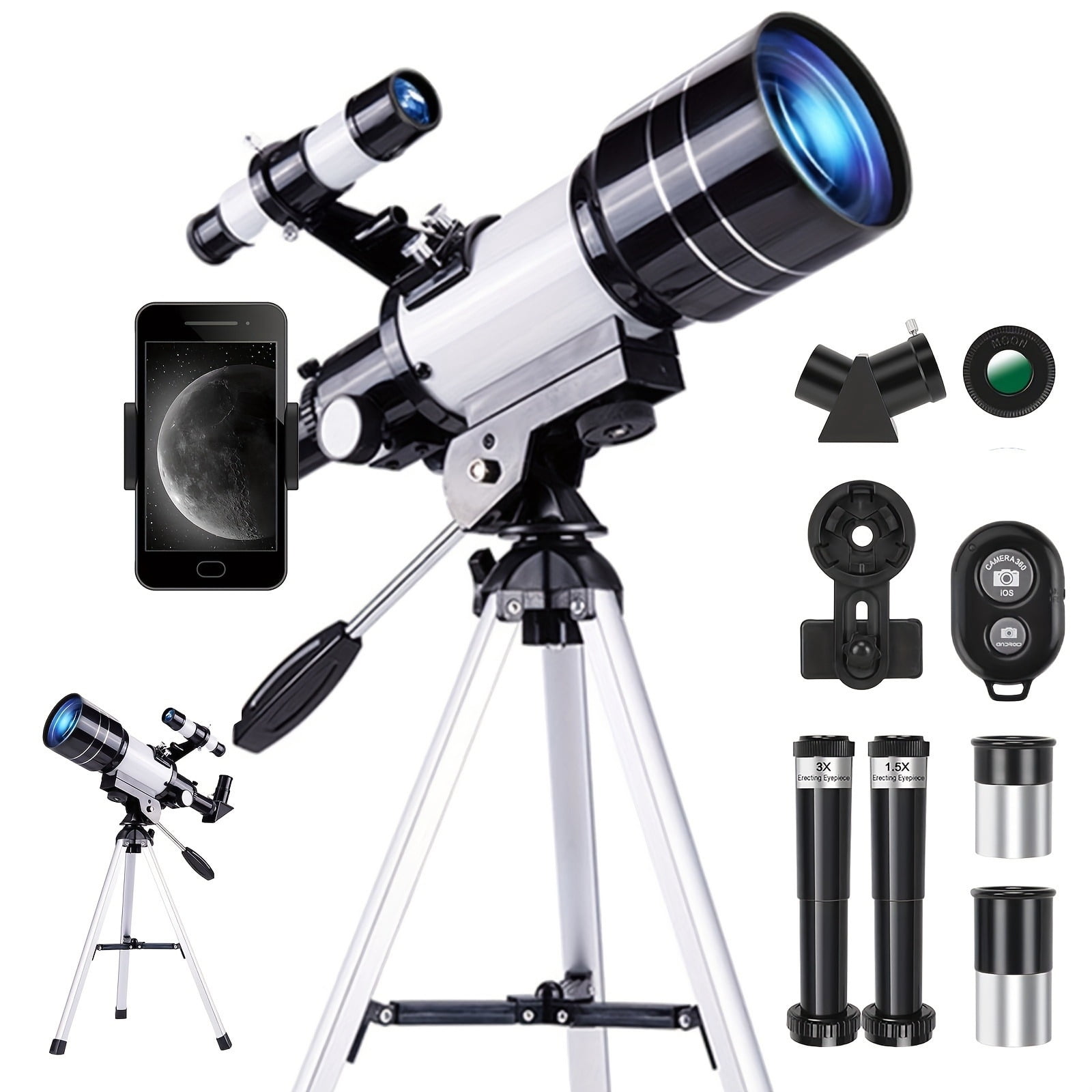 150X 70mm Aperture Astronomical Telescope for Adults, Portable with ...