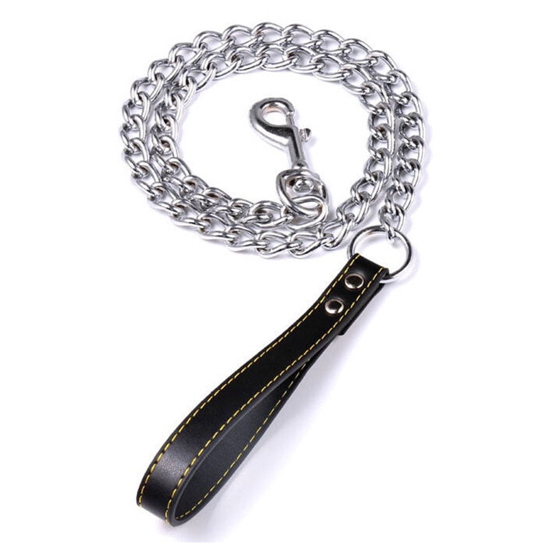 150cm Heavy Duty Anti-bite Dog Giant Chain Leash with Leather Handle ...