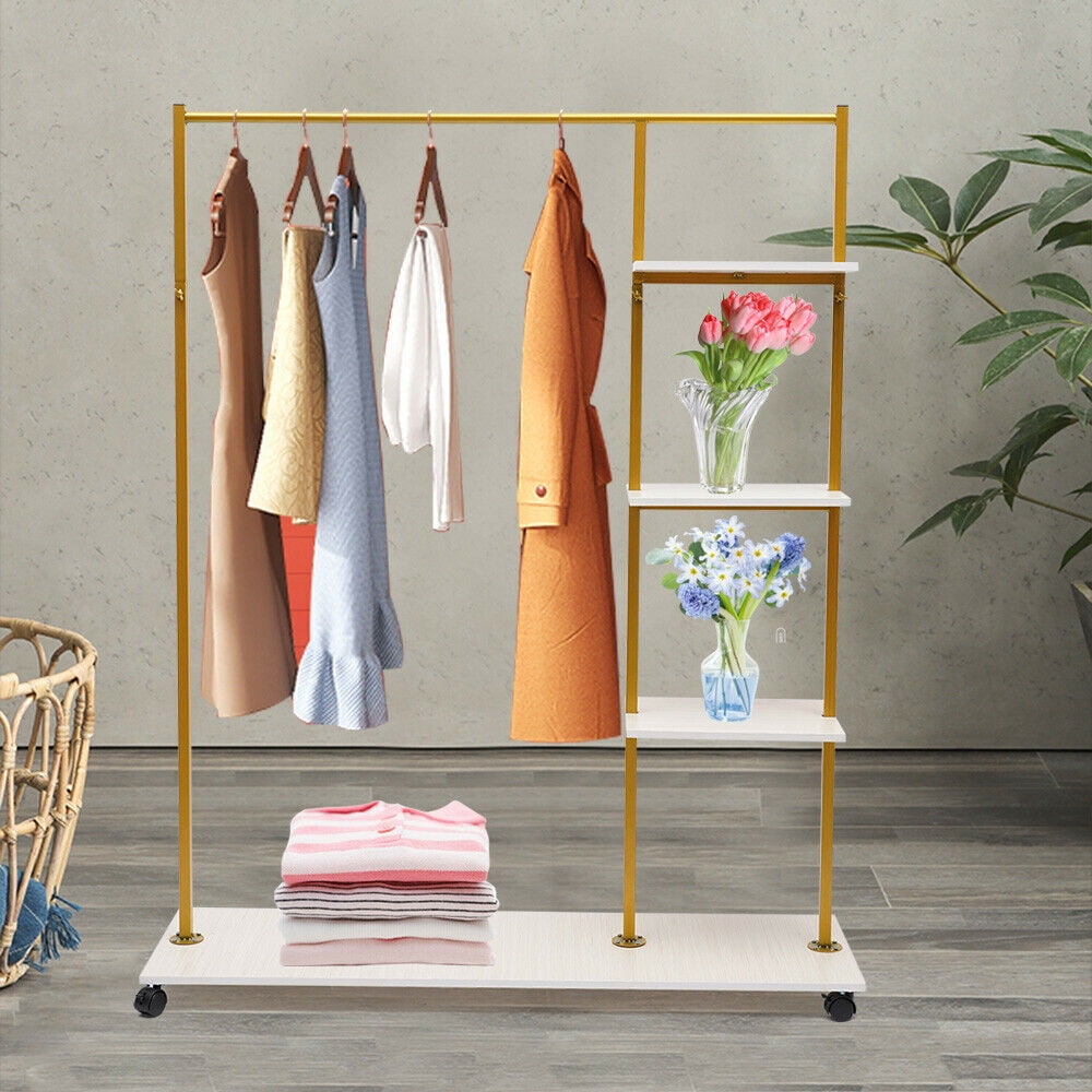 150cm Metal Garment Rack Freestanding Clothes Stand Hanger with 4-Tier ...