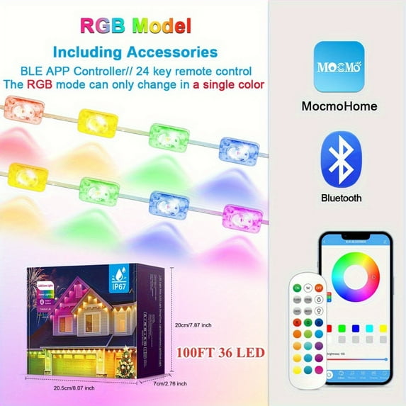 150ft (45m) 54-LED RGB Permanent Outdoor Rope Lights - IP67 Waterproof ...