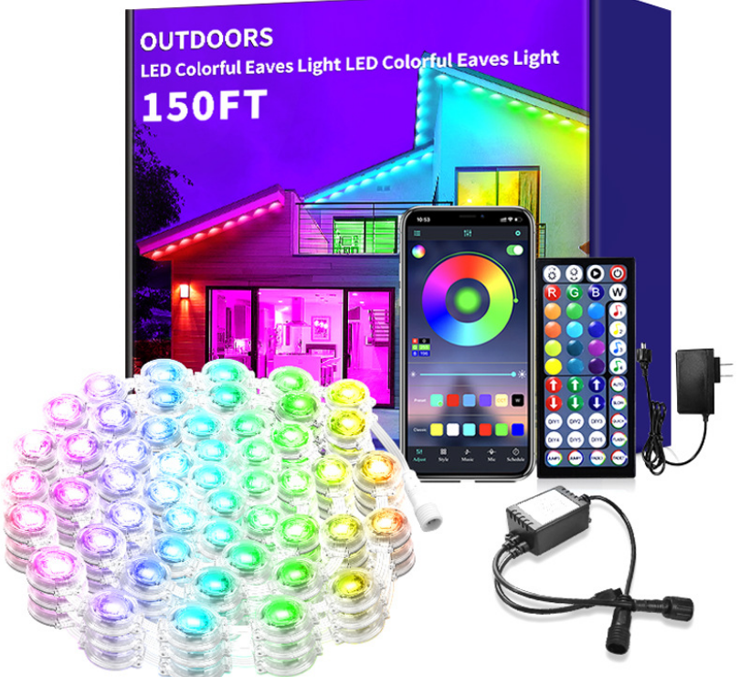 150ft Permanent Outdoor Light,RGB Eaves Lights with App Control Remote ...