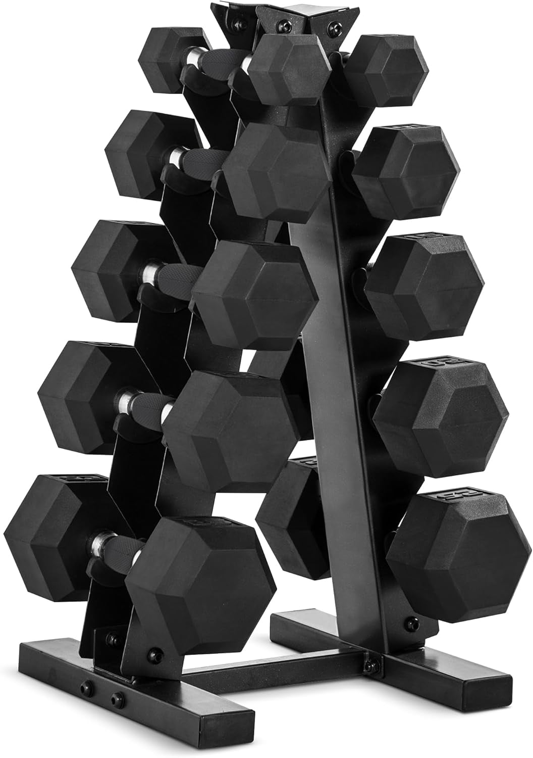 150lb Comfort Grip Rubber Encased Hex Dumbbell Set with Rack - Walmart.com