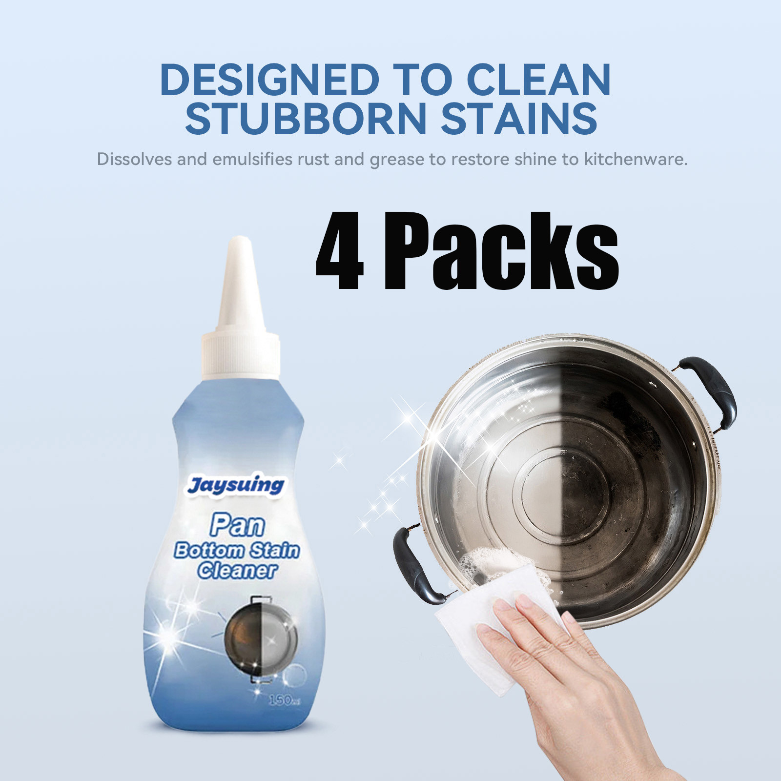 150ml*4 Pan Bottom Stain Cleaner,Black Pan Bottom Cleaning Gel Wash Pan ...