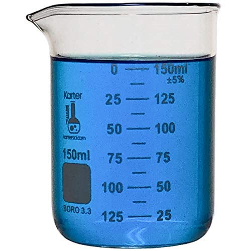 150ml Beaker, Low Form Griffin, Borosilicate 3.3 Glass, Double Scale, Graduated, Karter ...