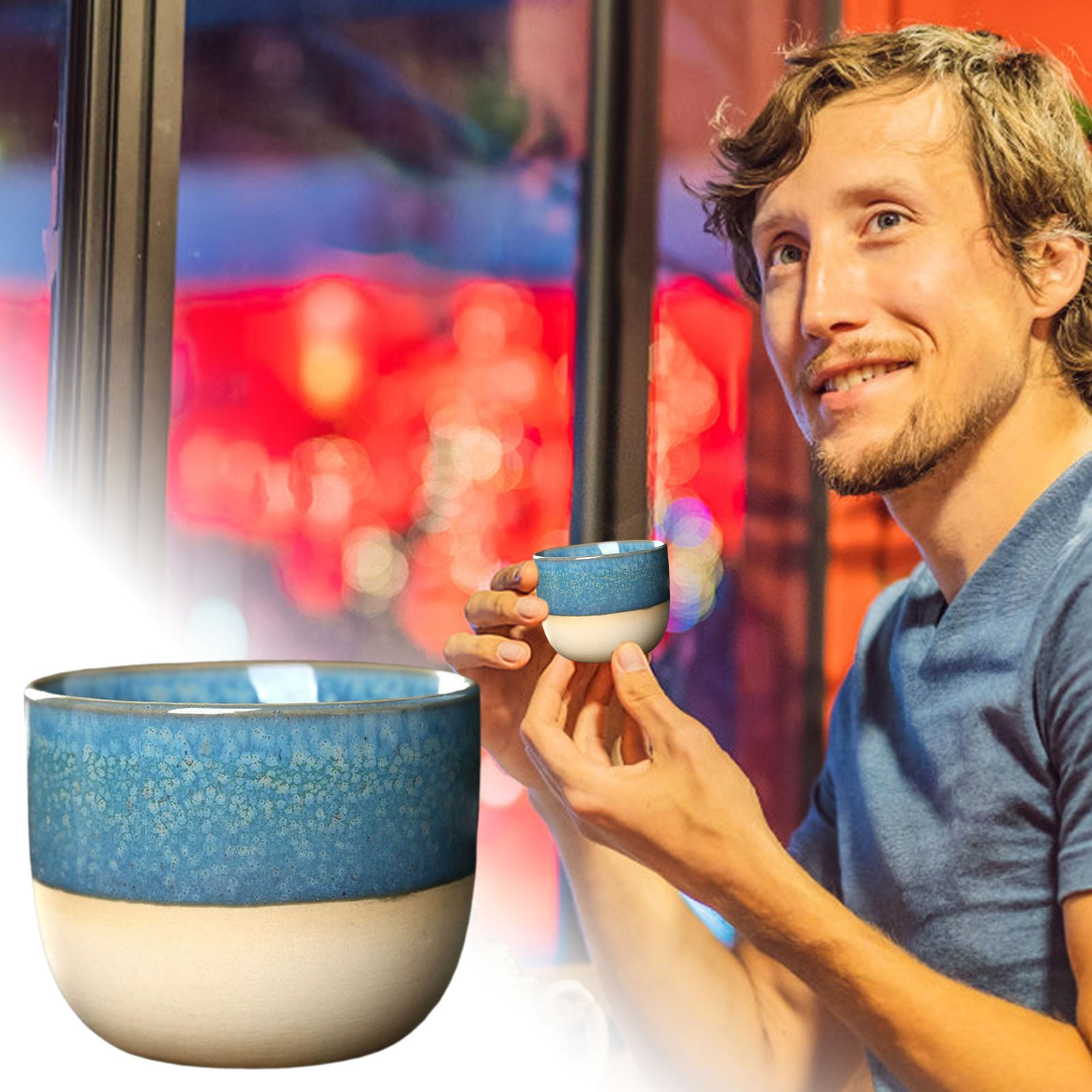 150ml Japanese Style Ceramic Tea Cup - Kiln-Fired Semi-Glazed Abstract ...