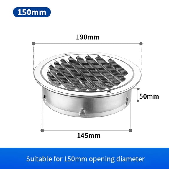 150mm Round Stainless-Steel Vent Grille Exterior Wall Duct Ventilation ...