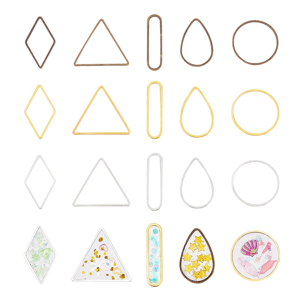 150pcs 15 style Brass Linking Rings Open Back Bezel Rhombus Teardrop ...