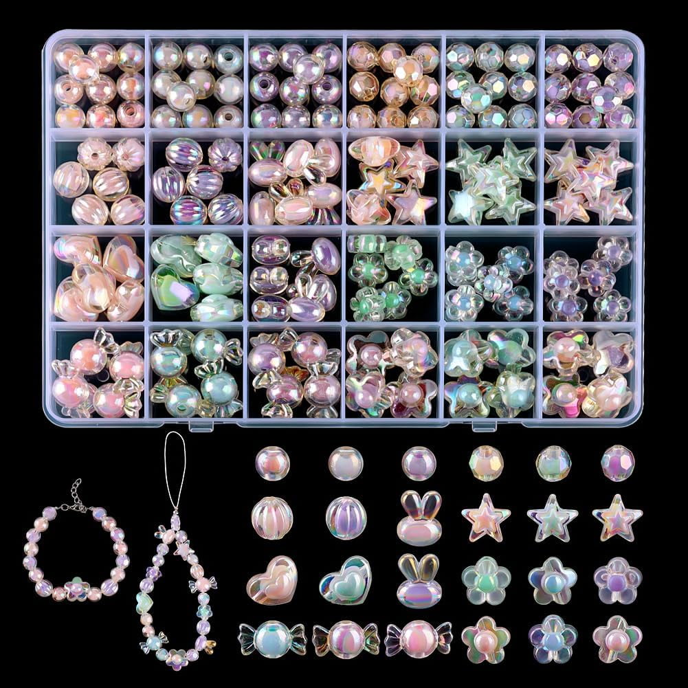 150pcs 8 Styles Acrylic Beads 3 AB Colors Cute Bead Kawaii Beads Random ...