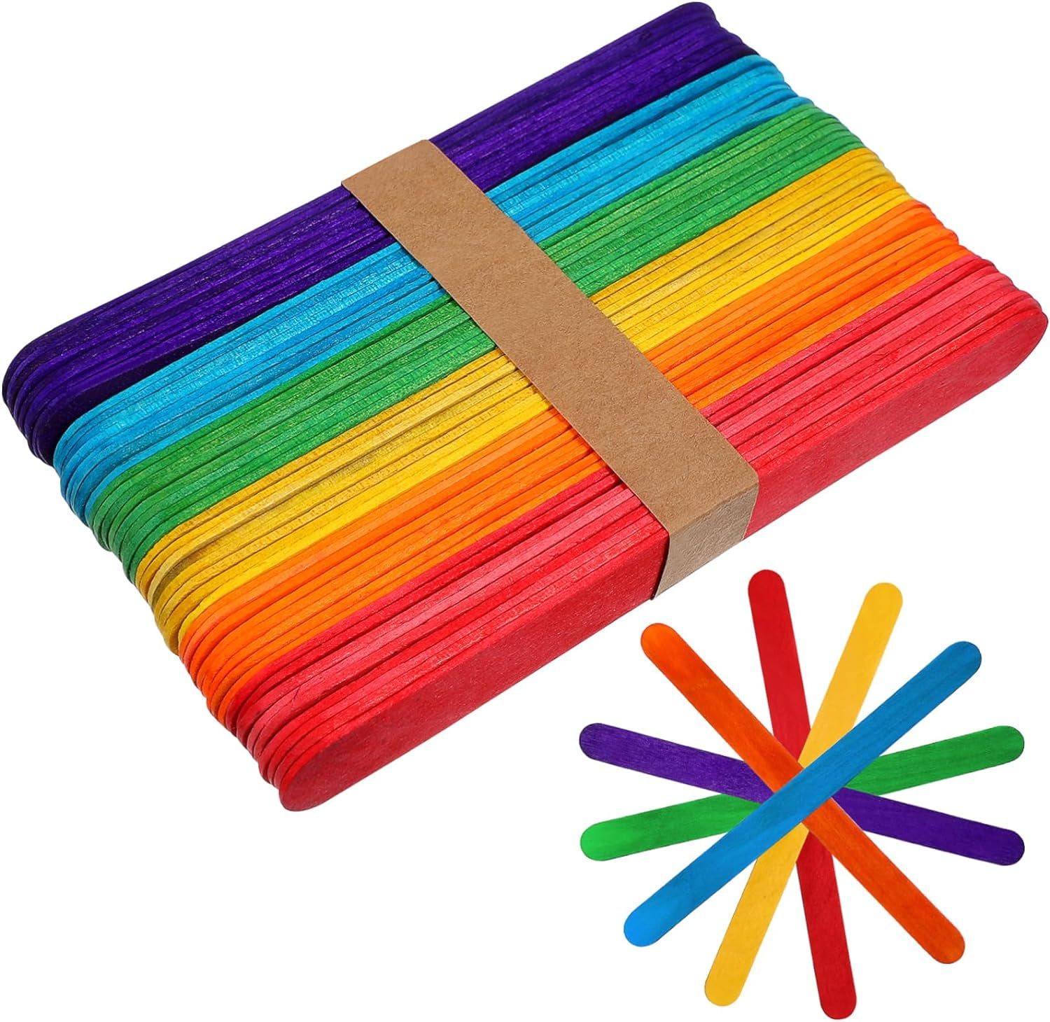 150pcs DIY Wood Craft Sticks Tag Crafts Labels Wooden Ice Cream Stick ...