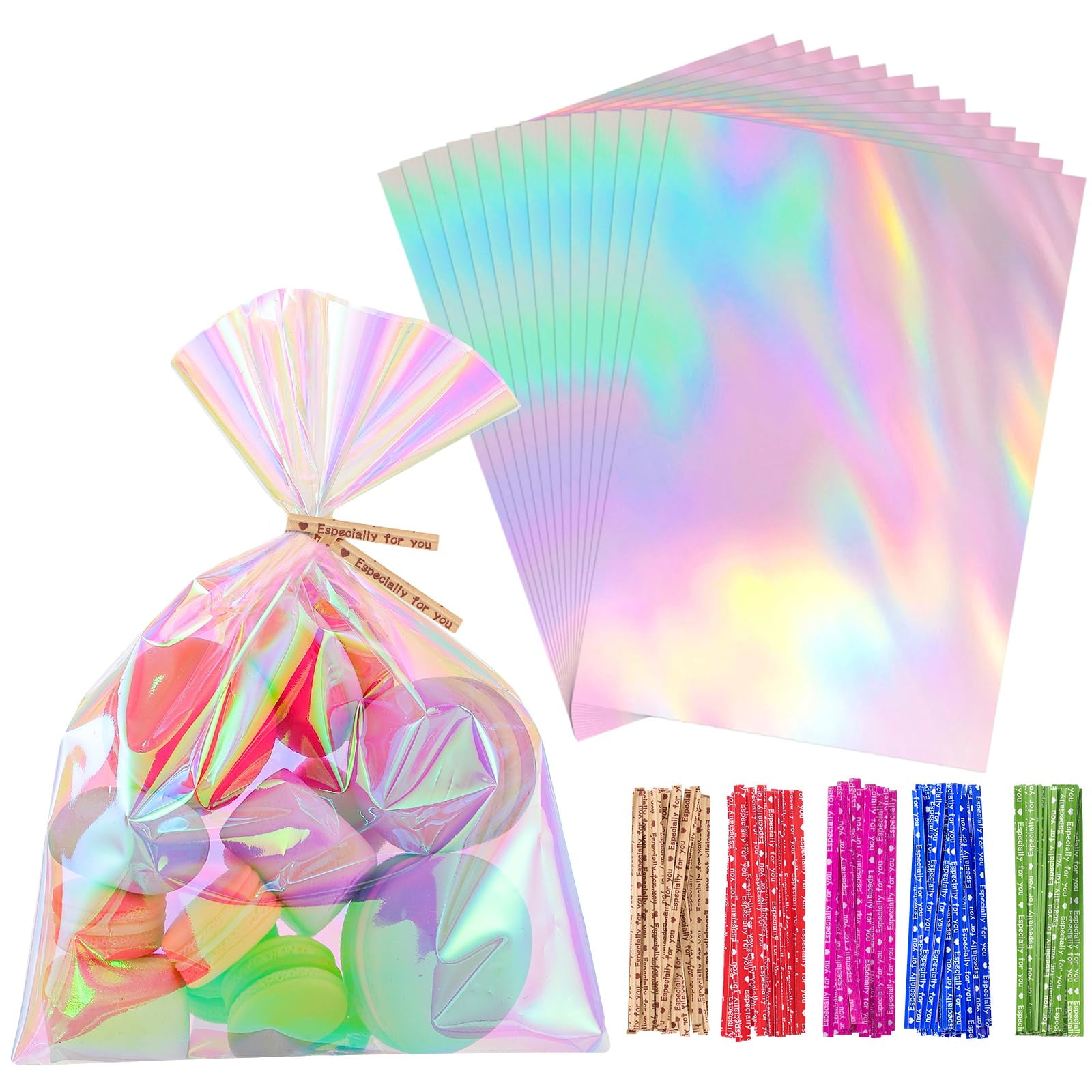 150pcs Iridescent Cellophane Treat YPF5 Bags with Ties, Treat Bags 5x7 ...