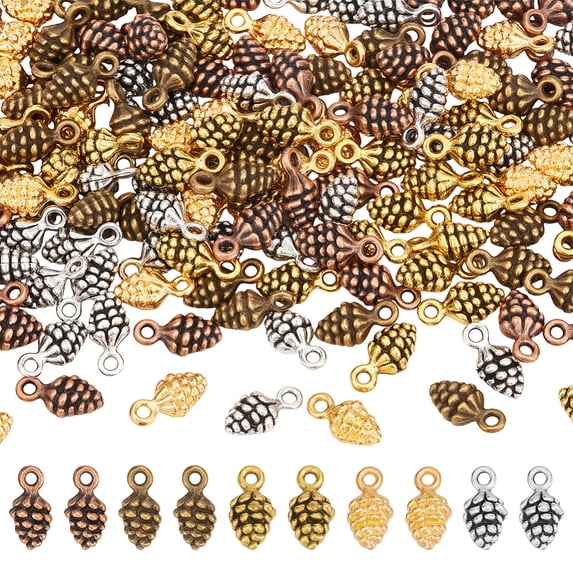 150pcs Pine Cone Charms 5 Colors Tiny Pinecone Charm 13x7mm Tibetan ...