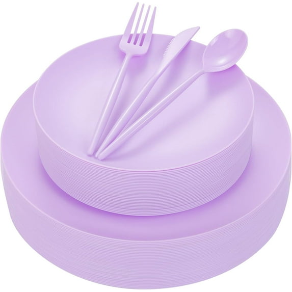 150pcs Purple Plastic Plates for Party,Fancy Disposable Plates,Heavy ...