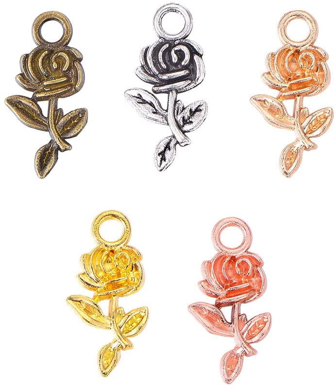 150pcs Rose Pendants Charms 5 Color Flower Beads Pendants Tibetan Alloy ...