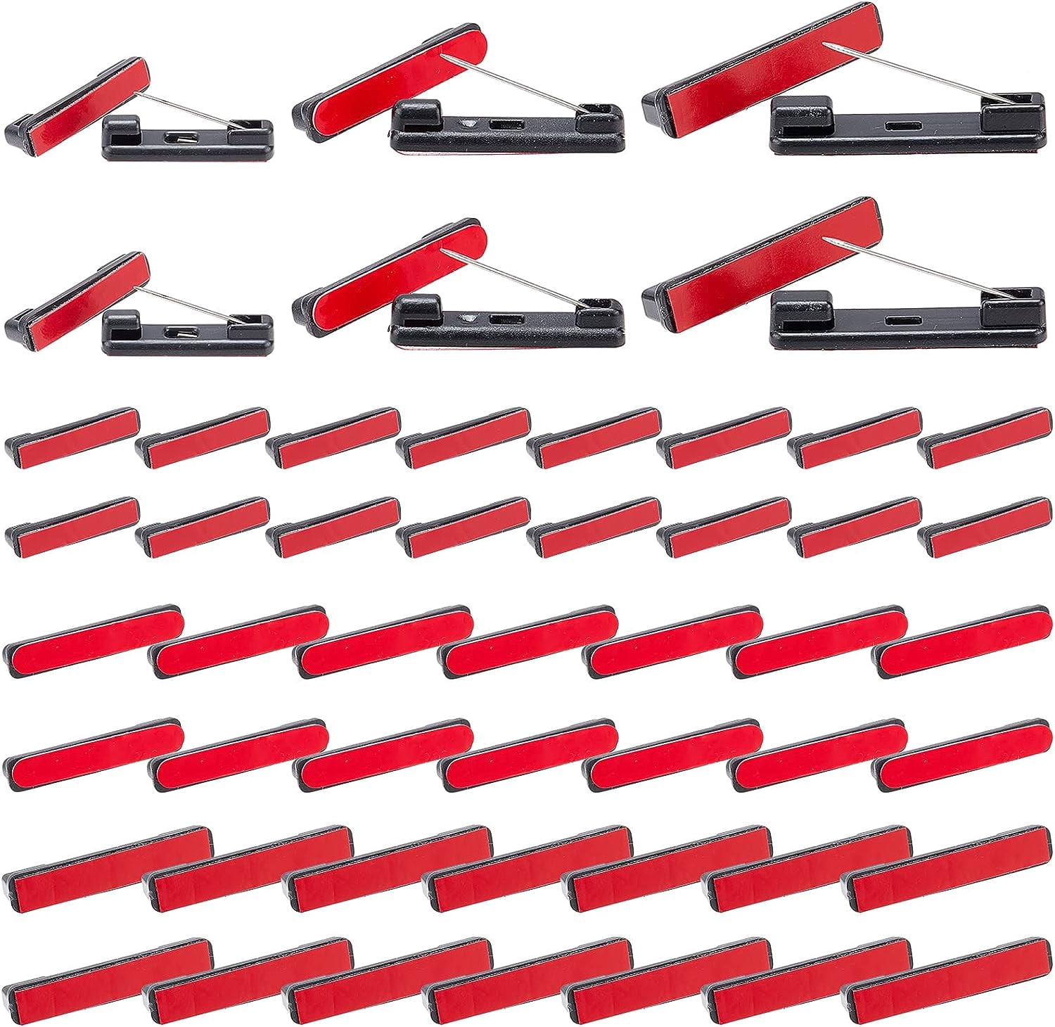 150pcs Self-Adhesive Safety Pin Bars 3 Sizes Badge Pin Backs Black ...