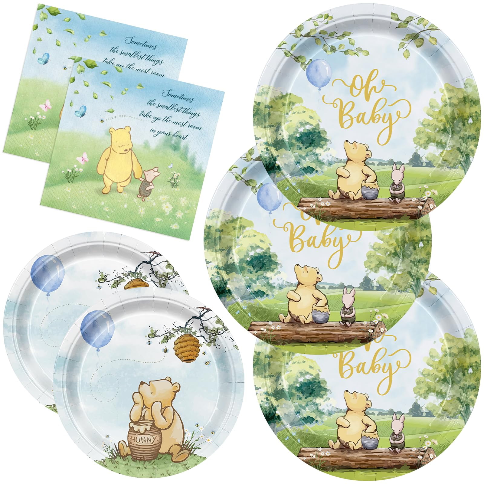 150pcs Winnie Bear Baby Shower Pooh Plates Napkins Boy Classic Bear ...