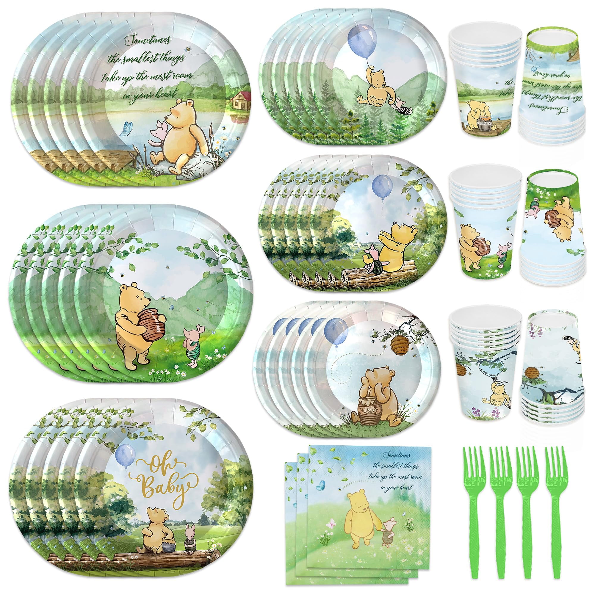 150pcs Winnie Bear Baby Shower Table KKS1 Decorations Pooh Plates ...