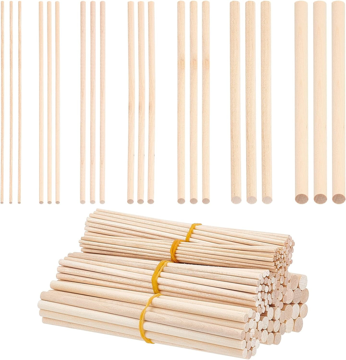 150pcs Wooden Dowel Rods, 7 Sizes Natural Wood Dowels 2/3/4/5/6/8/10mm ...