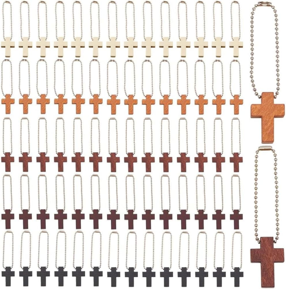 150pcs Wooden Pocket 5 Colors Mini Wooden Keychains Bulk Crosses Charms ...