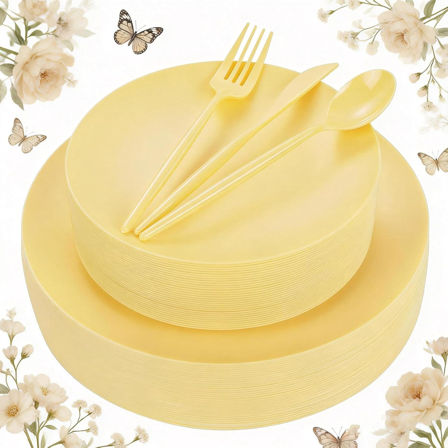 150pcs Yellow Heavy Duty Disposable Plastic Plates, Bright Fancy Party ...