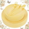 150pcs Yellow Heavy Duty Disposable Plastic Plates, Bright Fancy Party ...