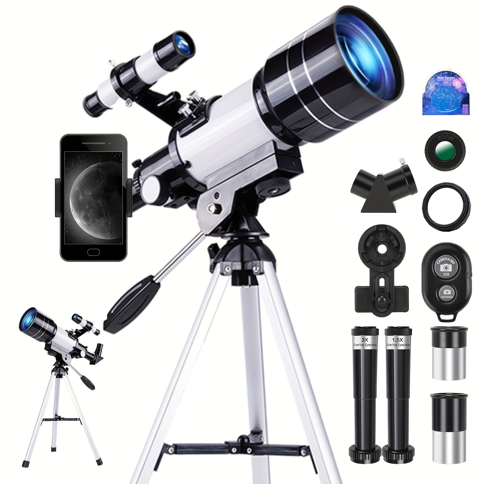 150x Telescope, 70mm Aperture Telescope, High Magnification, Portable ...