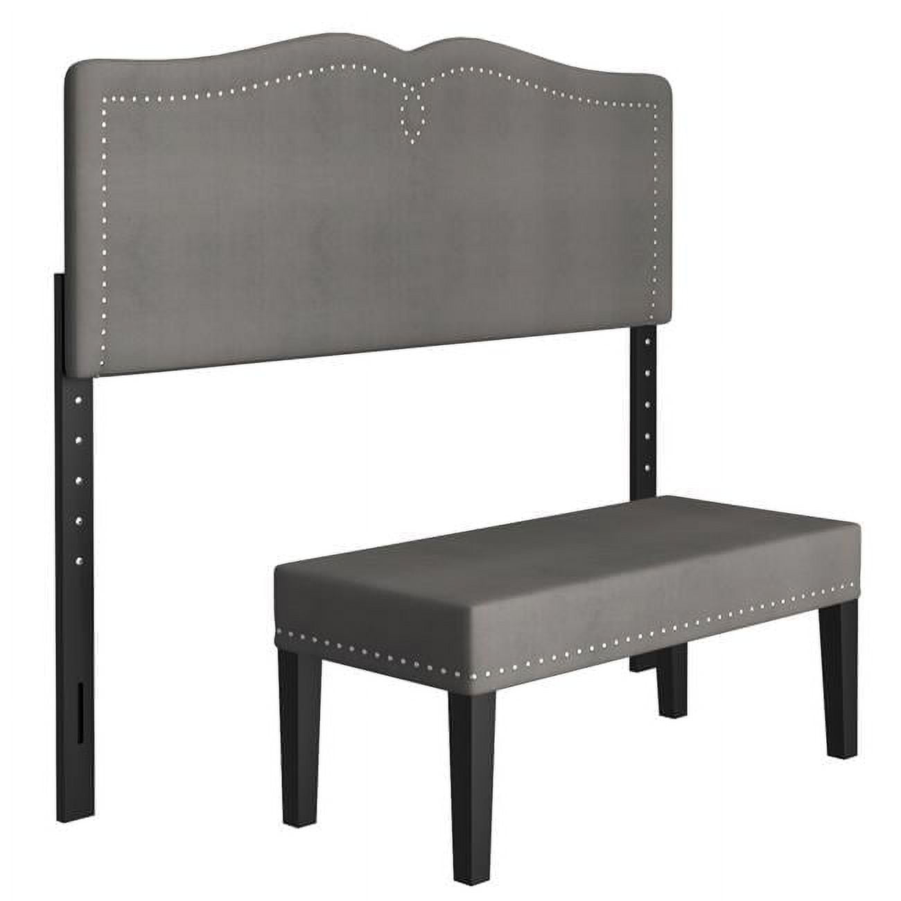 151-585D-Q-GY 54-60 in. Aurora Adjustable Headboard with Bench in Grey ...