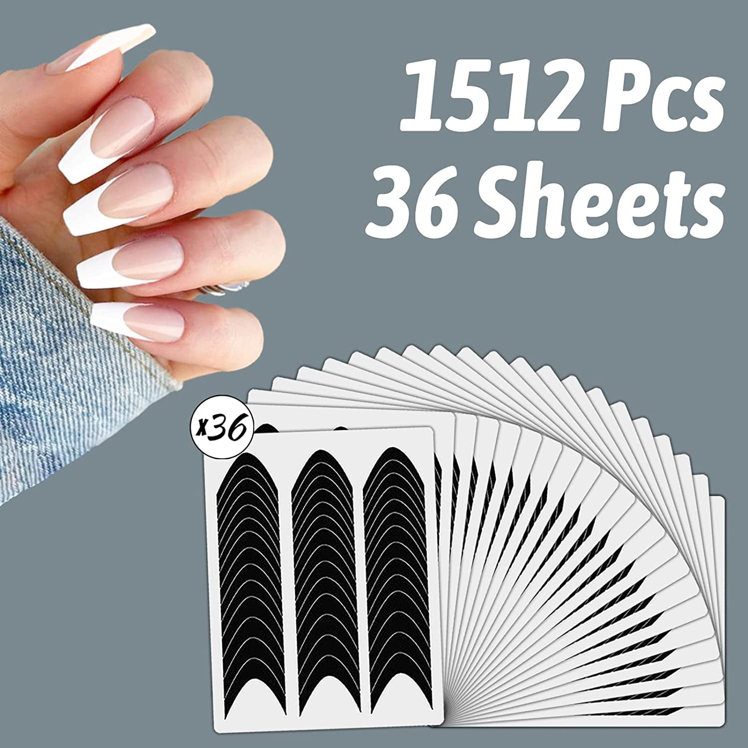 1512 Pcs French Tip Nail Guides, Self-Adhesive French Smile Manicure ...