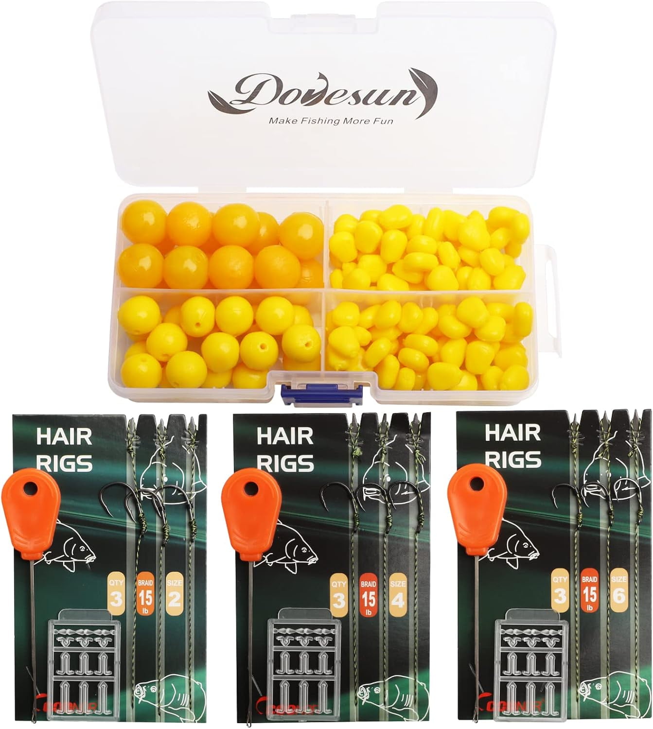 151PCS Carp Fishing Hair Rigs Kit with Corn Baits #2 #4 #6 Hook Sizes ...